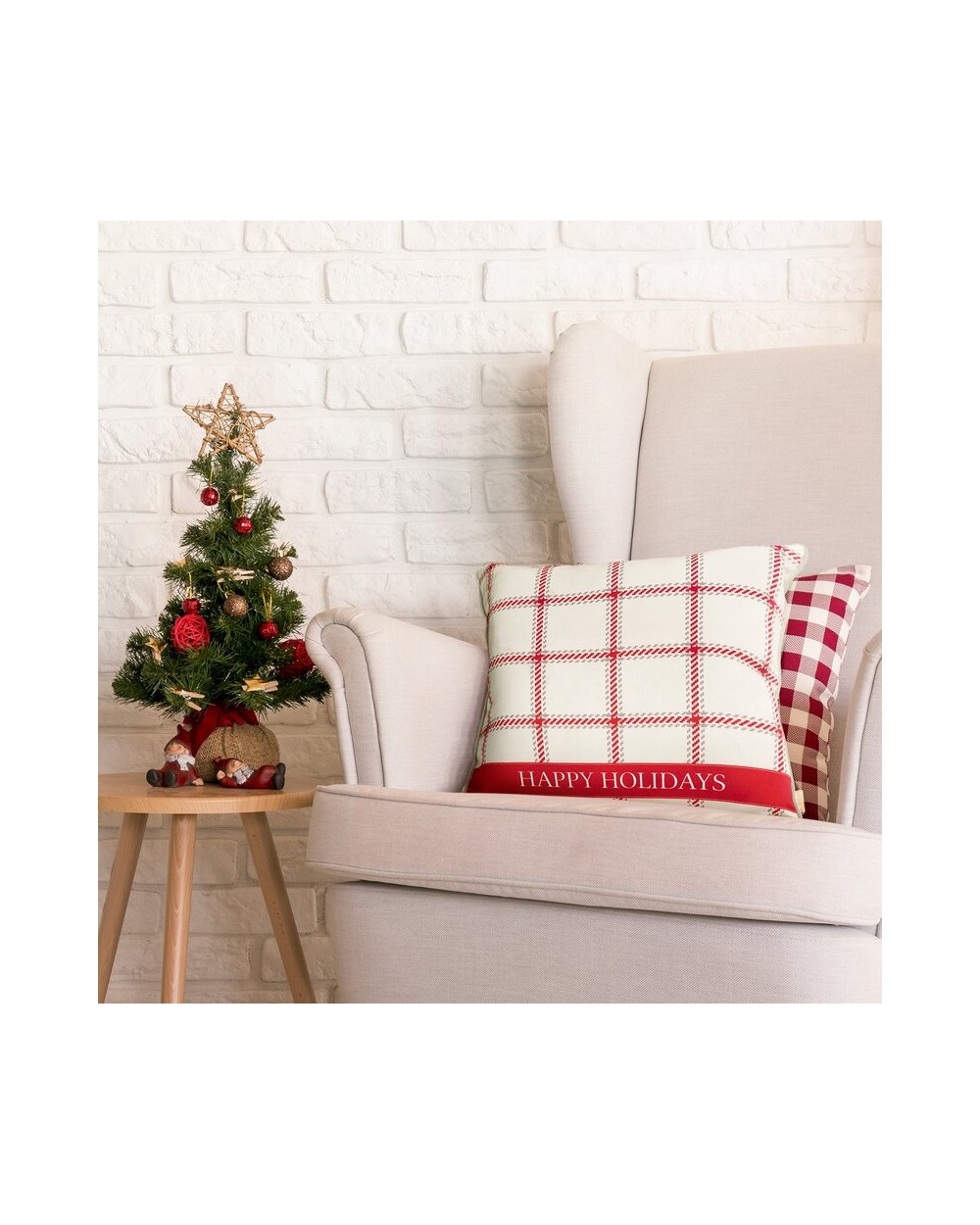 Poszewka velvet 60x60 Clark beżowa/czerwona Eurofirany